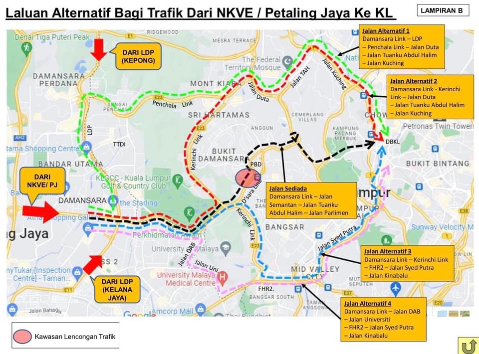 Road closure by DBKL on Sprint Highway at Maarof Interchange - Litrak