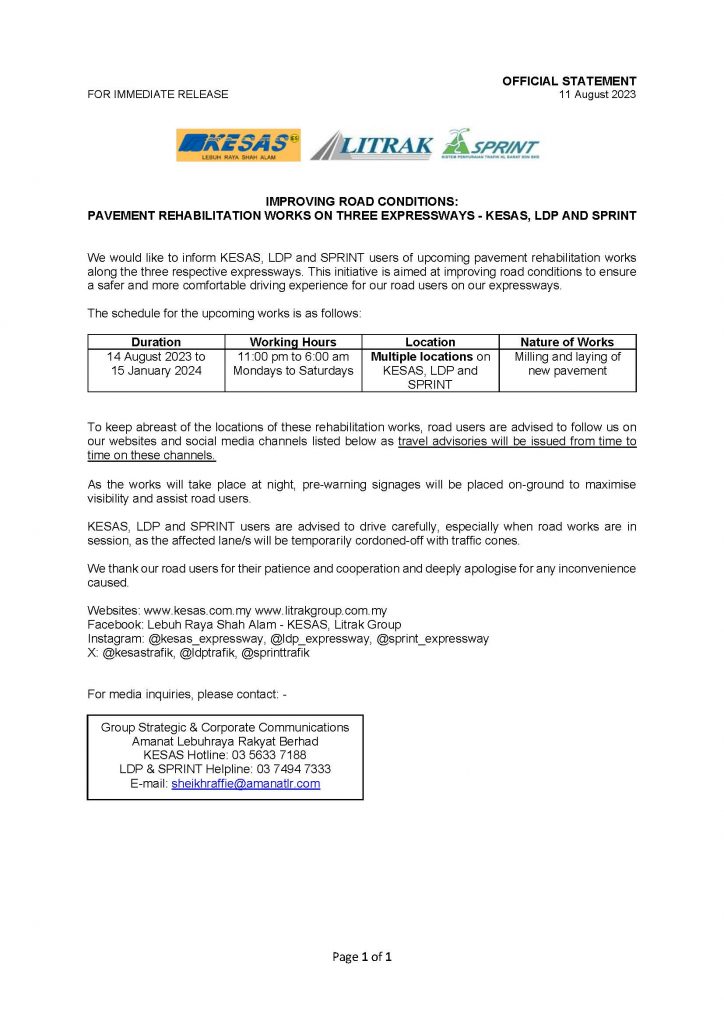 IMPROVING ROAD CONDITIONS: PAVEMENT REHABILITATION WORKS ON THREE ...